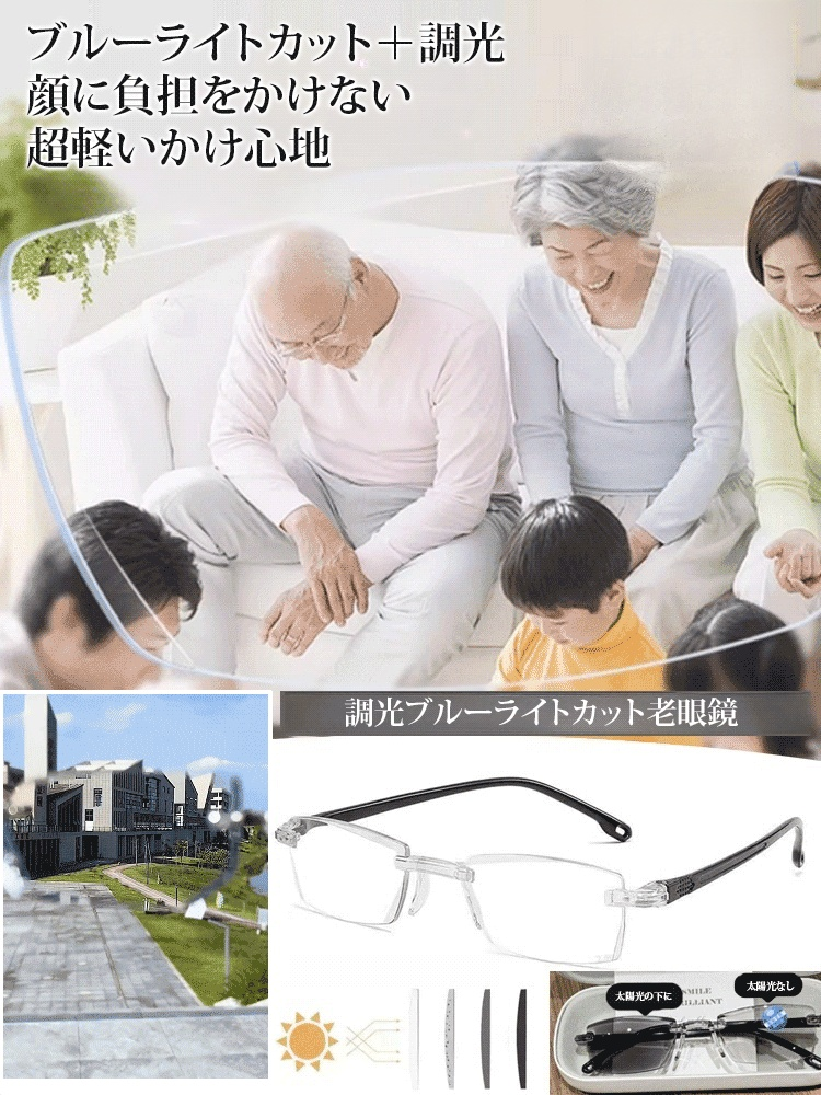 【100〜700度の自動調節機能】調光ブルーライトカット老眼鏡-オンラインストア